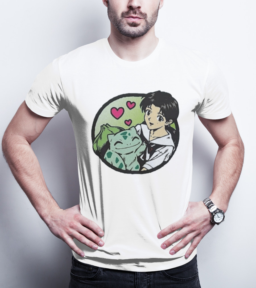 Rei Ayanami Bulbasaur Anime Crossover Hearts T-Shirt