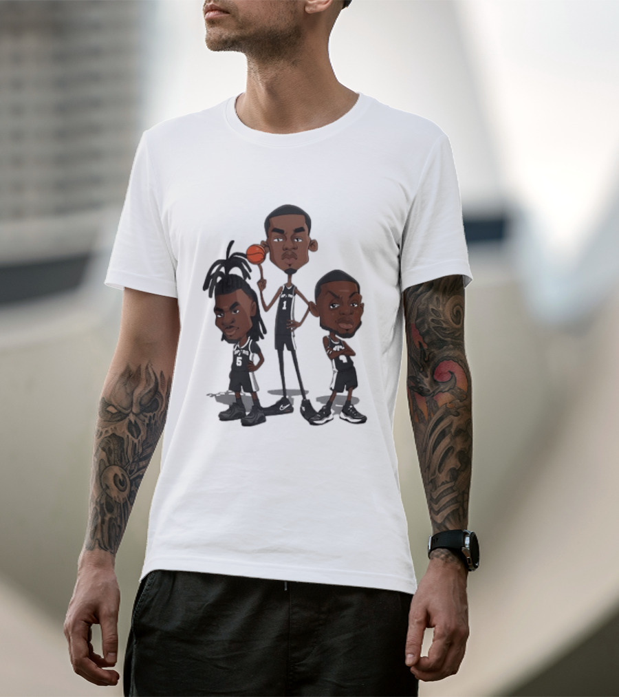 San Antonio Spurs Dejounte Murray Victor Wembanyama Caricature Basketball Players T-Shirt
