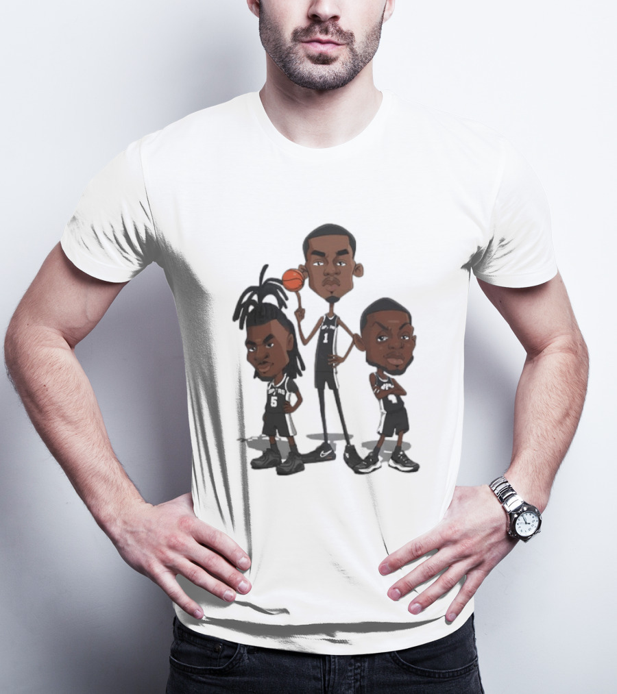 San Antonio Spurs Dejounte Murray Victor Wembanyama Caricature Basketball Players T-Shirt