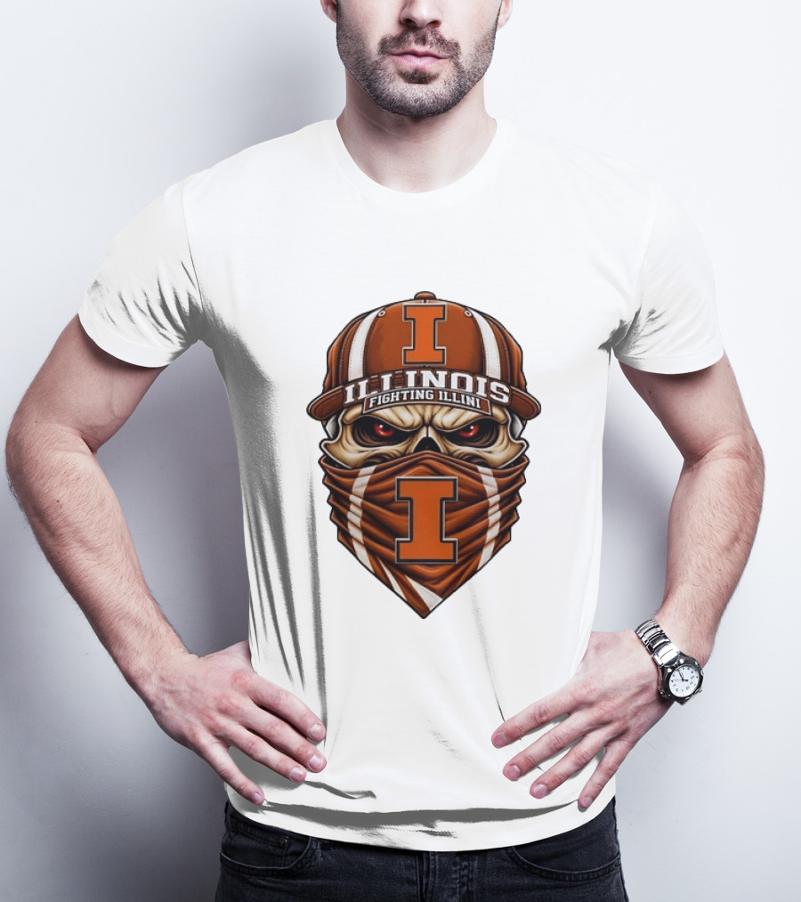 Illinois Fighting Illini Skull Cap Mask NCAA T-Shirt