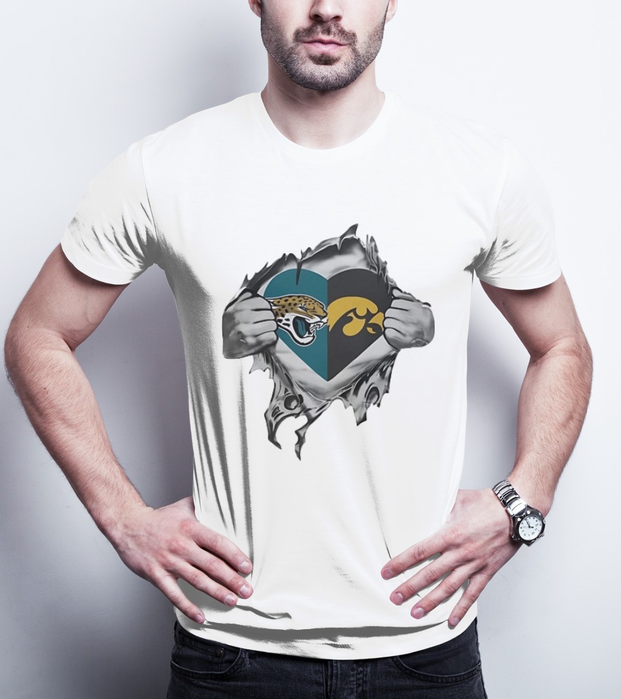 Jacksonville Jaguars Iowa Hawkeyes Heart Logo Burst T-Shirt