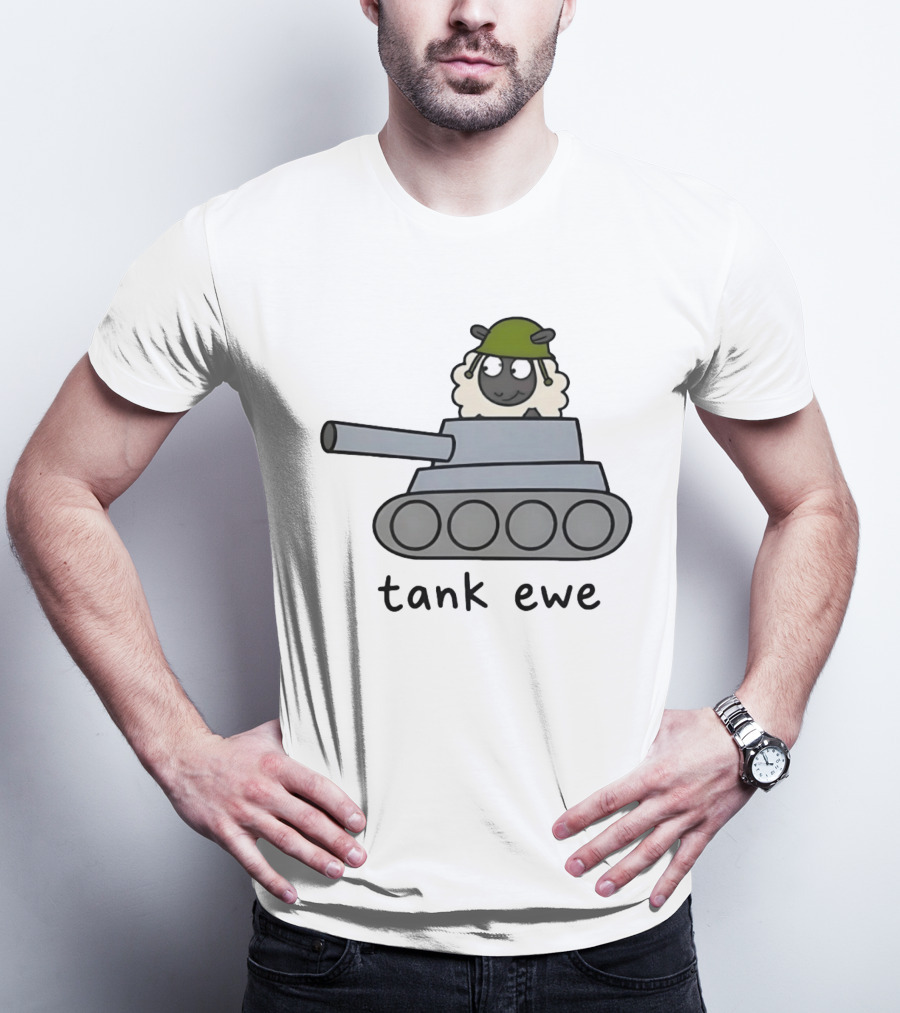 Tank Ewe Sheep Pun Playful Military Humor T-Shirt