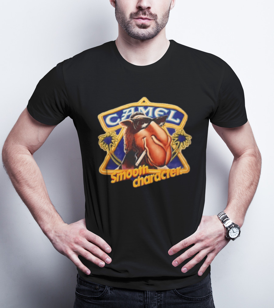 Camel Smooth Character Wearing Sunglasses Smoking Cigarette T-Shirt