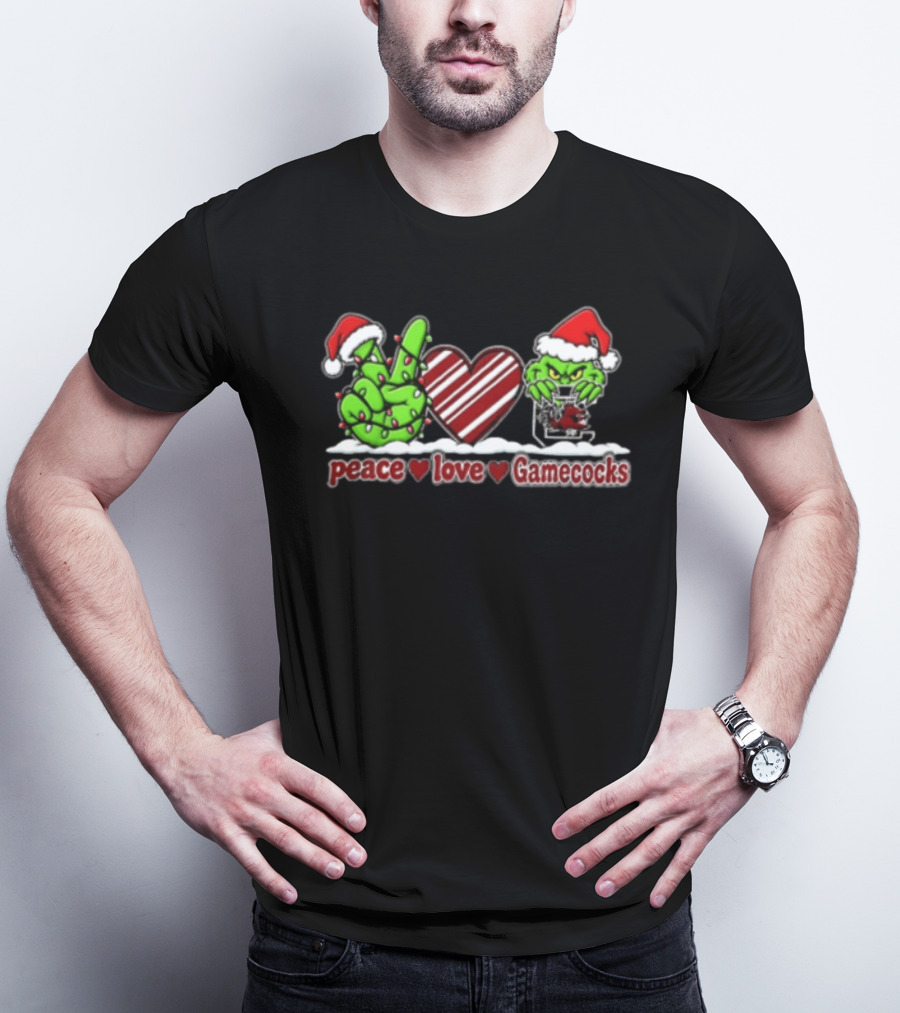 Peace Love Gamecocks Grinch Christmas NCAA Football 2026 T-Shirt