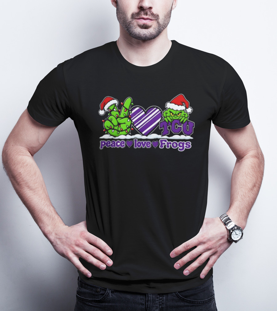 Grinch Peace Love TCU Frogs Christmas 2026 T-Shirt
