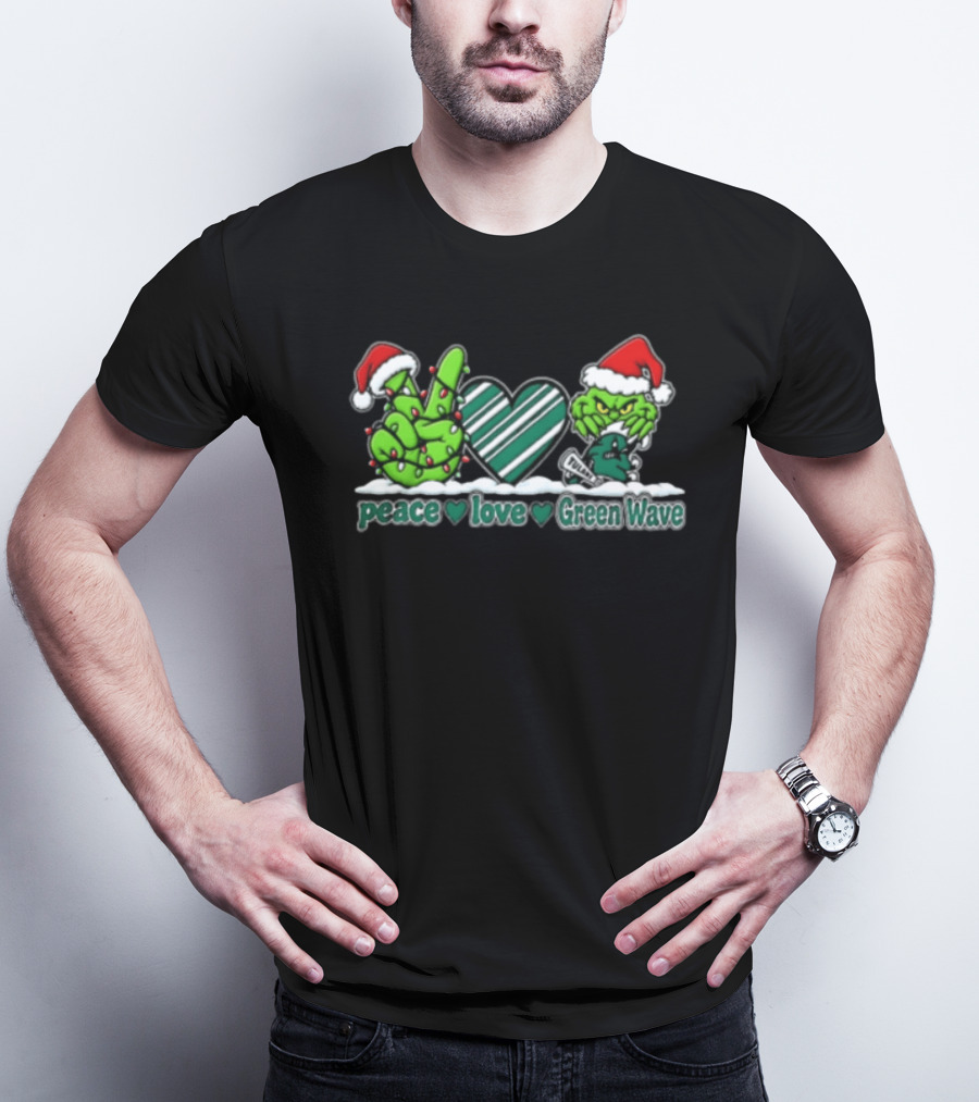 Peace Love Green Wave Grinch Christmas Tulane Football 2026 T-Shirt