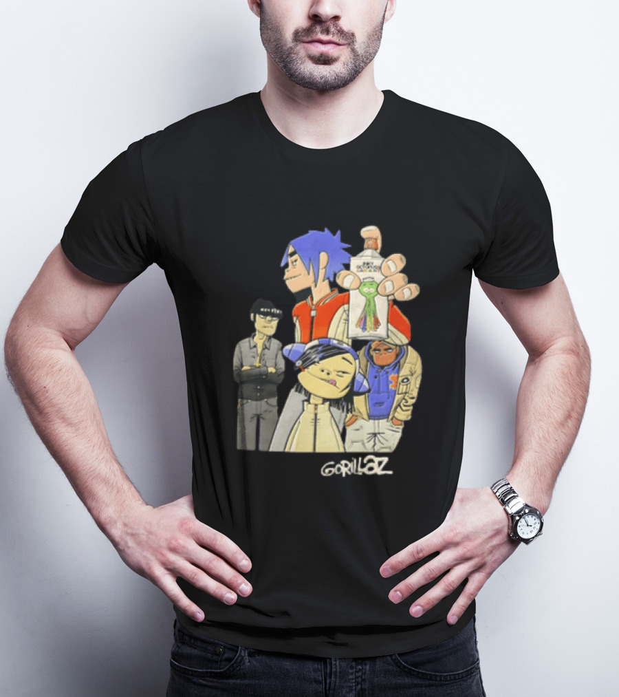 Gorillaz Band Characters With Salvation Army Flask T-Shirt