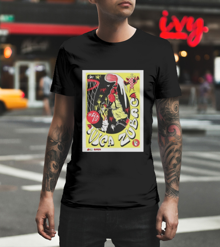 Ivica Zubac No 40 NBA 2026 Basketball Los Angeles Clippers Black Red Yellow T-Shirt