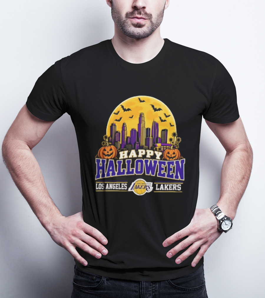 Los Angeles Lakers Happy Halloween City Skyline 2026 T-Shirt