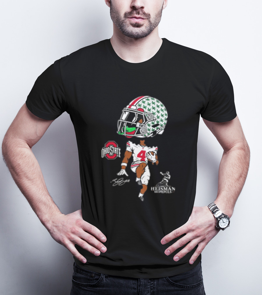 Ohio State Football Jeremiah Smith Heisman Hopeful Ohio State Helmet Player Number 4 T-Shirt