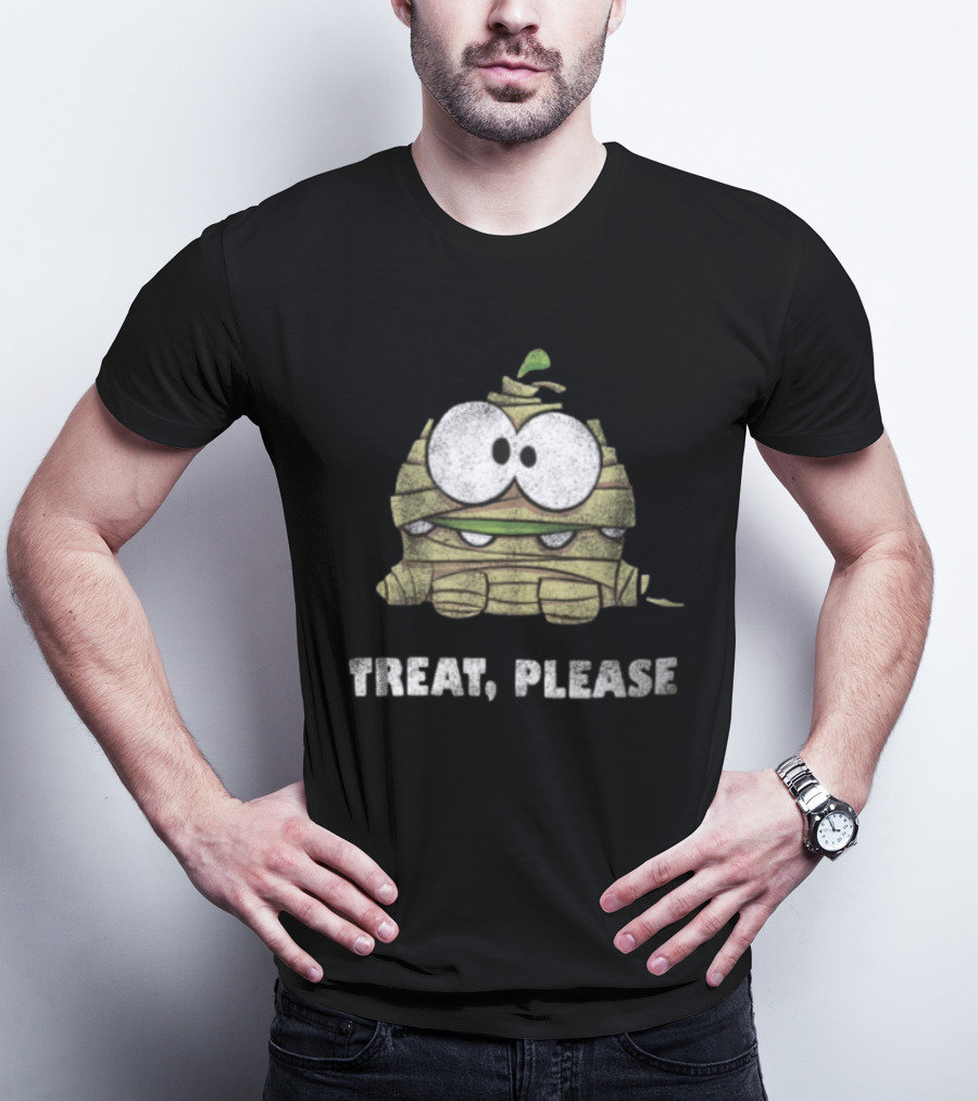 Halloween Om Nom Mummy Treat Please Cartoon Green Monster T-Shirt