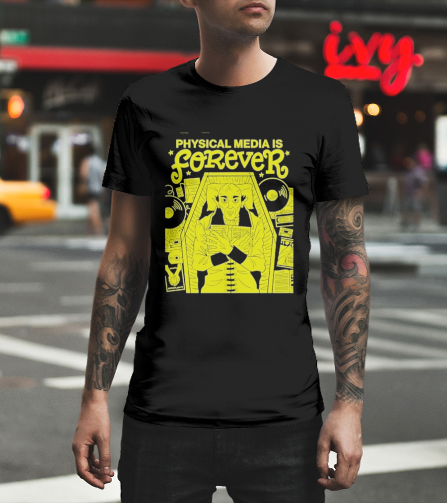 Physical Media Is Forever Vampire Coffin Records Tapes Books T-Shirt