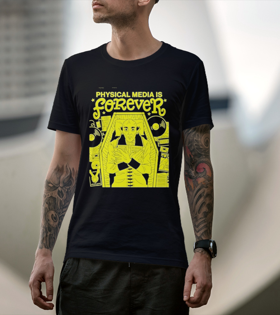 Physical Media Is Forever Vampire Coffin Records Tapes Books T-Shirt