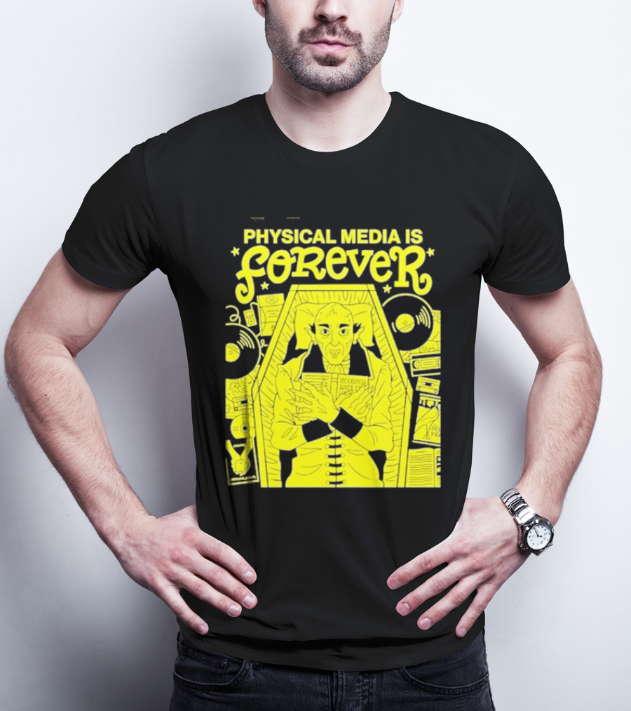 Physical Media Is Forever Vampire Coffin Records Tapes Books T-Shirt