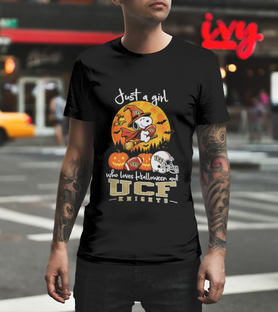 Just A Girl Who Loves Halloween UCF Knights Snoopy And Woodstock 2026 T-Shirt