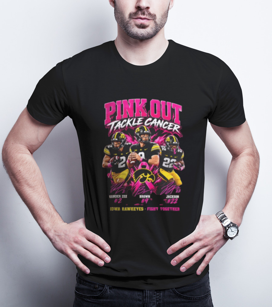 Pink Out Tackle Cancer Iowa Hawkeyes Vander Zee Brown Jackson 44 9 22 Fight Together T-Shirt
