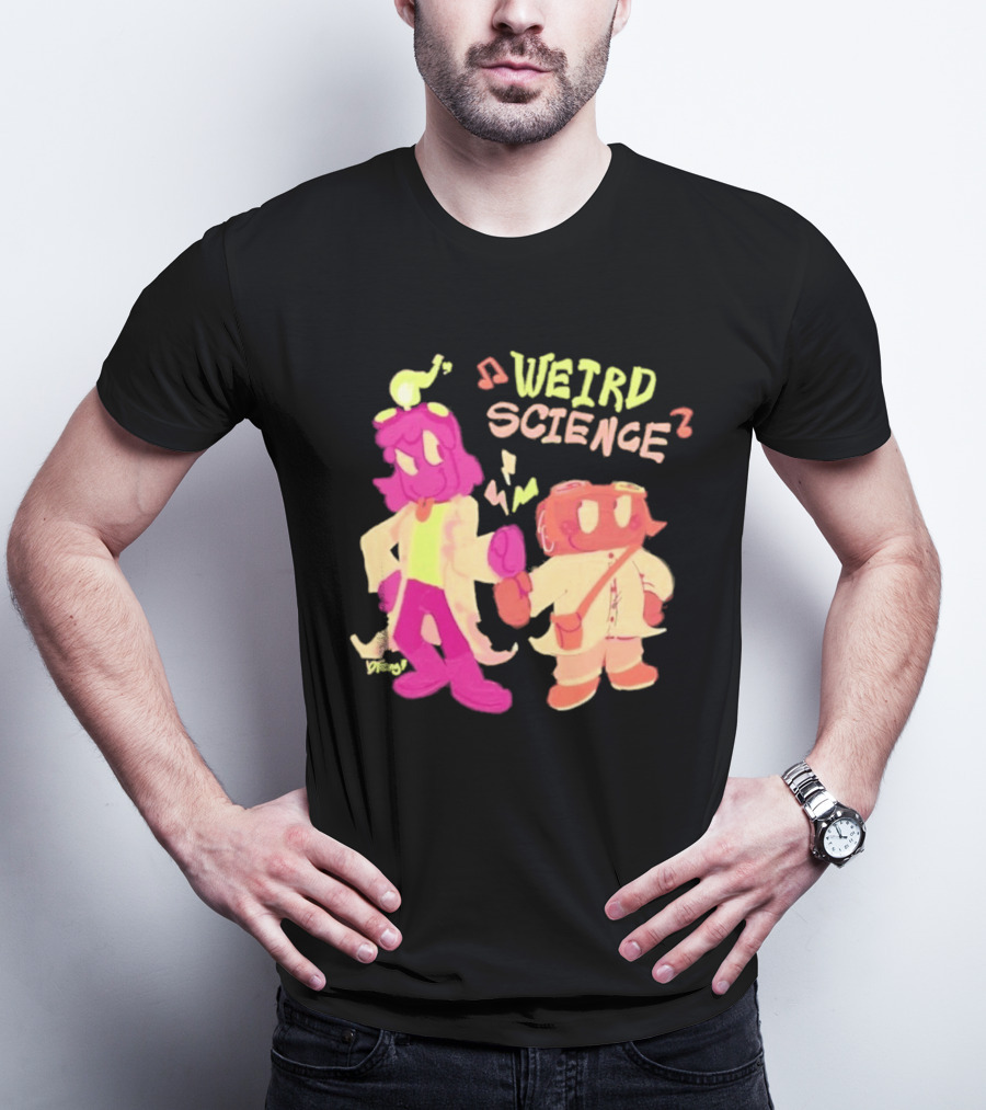 Weird Science Cartoon Characters With Lightbulb And Music Notes T-Shirt