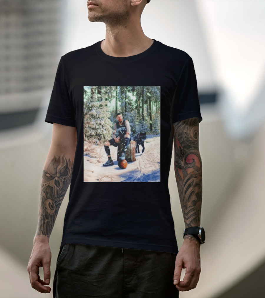 Minnesota Timberwolves Anthony Edwards No 1 Winter Forest Basketball Scene T-Shirt