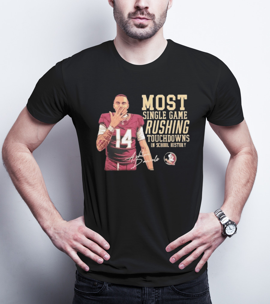 Ashton Daniels No 14 Most Single Game Rushing Touchdowns School History T-Shirt