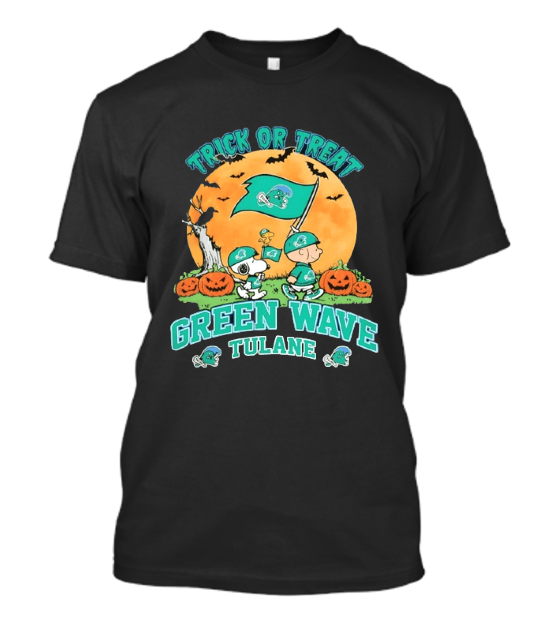 Tulane Green Wave Peanuts Trick Or Treat Halloween Pumpkin Football Flag T-Shirt