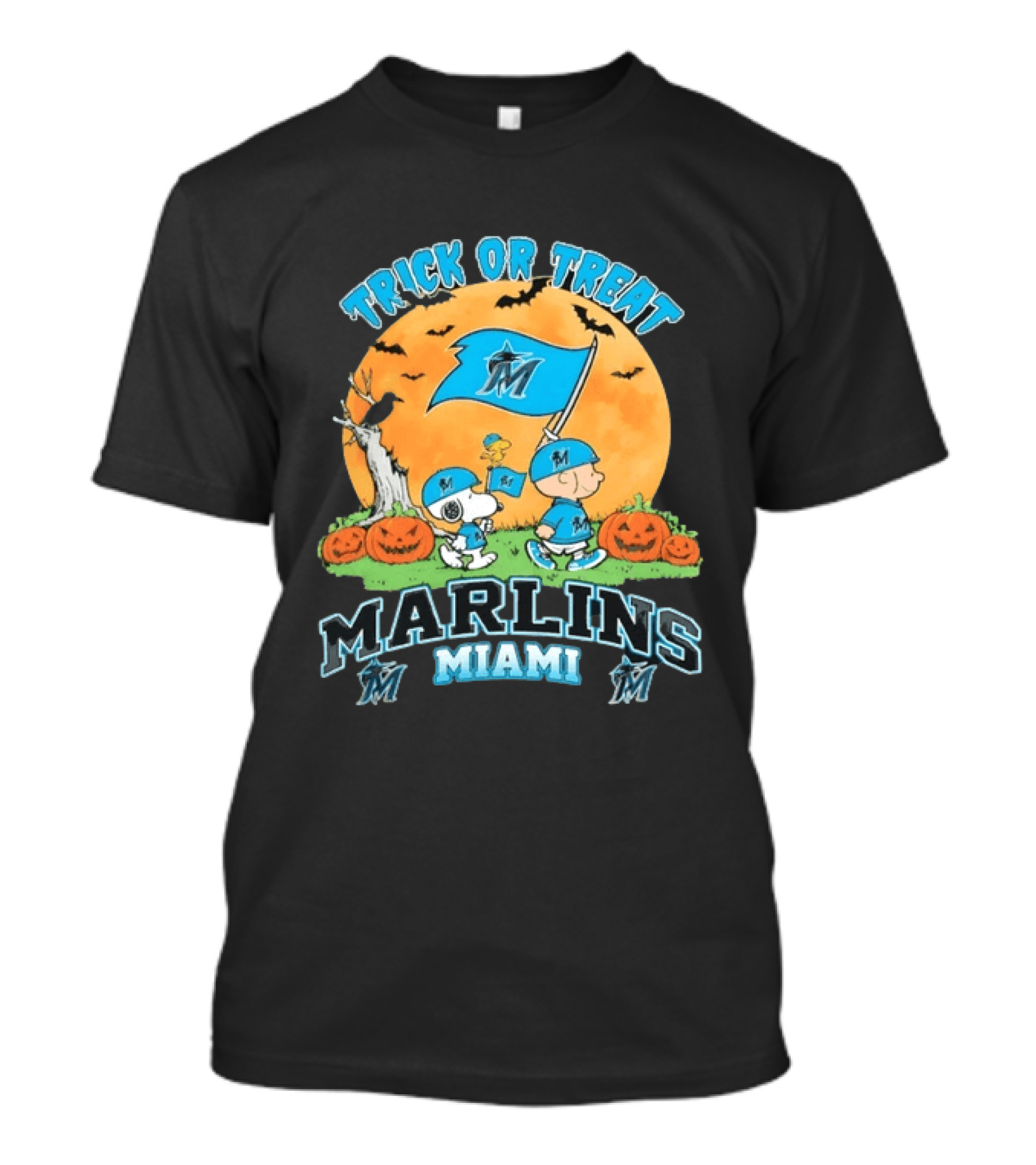 Miami Marlins Peanuts Trick Or Treat Halloween With Snoopy And Charlie Brown T-Shirt