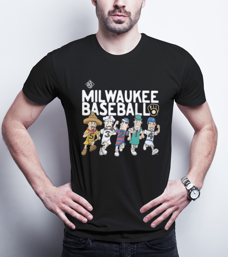 Milwaukee Baseball Brewer Characters With Milwaukee Brewers Logo 2026 World T-Shirt