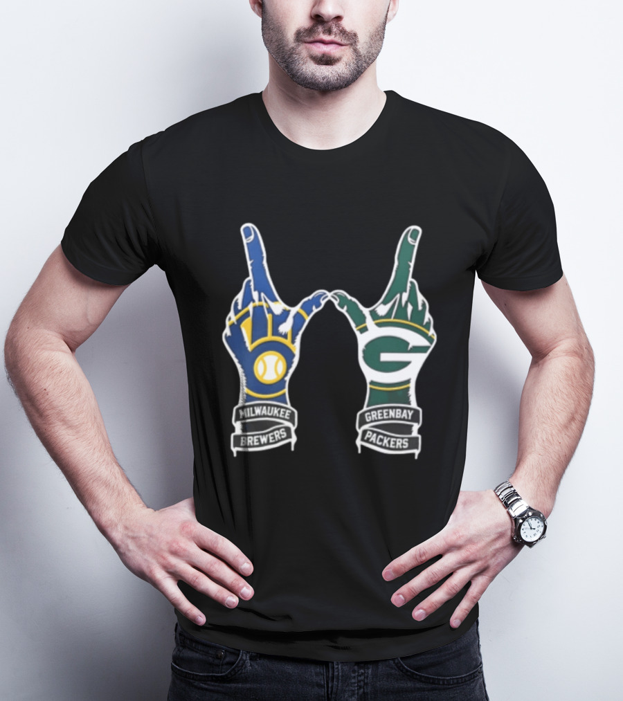 Milwaukee Brewers Green Bay Packers Two Hands W Shape T-Shirt