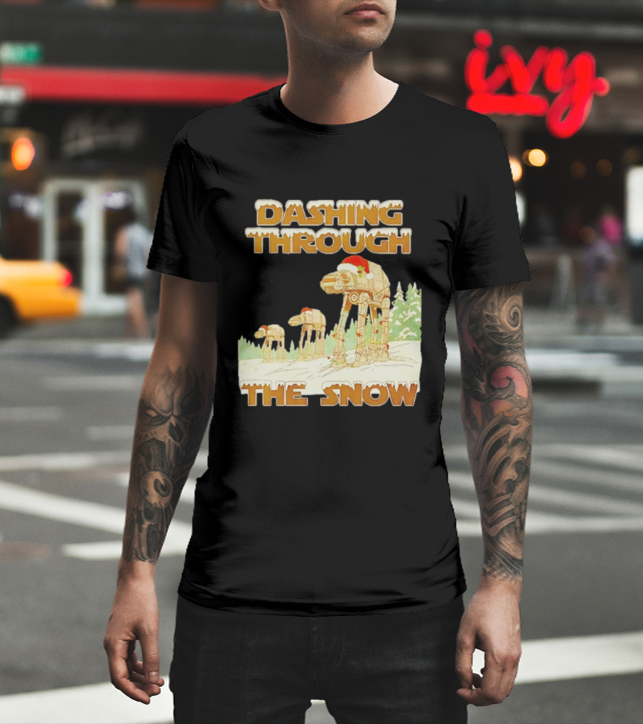 Dashing Through The Snow Star Wars AT AT Christmas Holiday Scene T-Shirt
