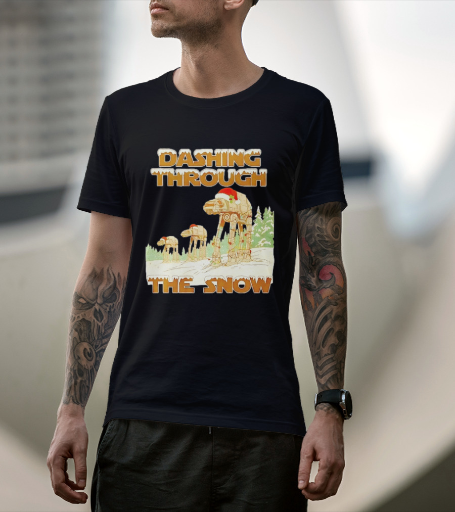 Dashing Through The Snow Star Wars AT AT Christmas Holiday Scene T-Shirt
