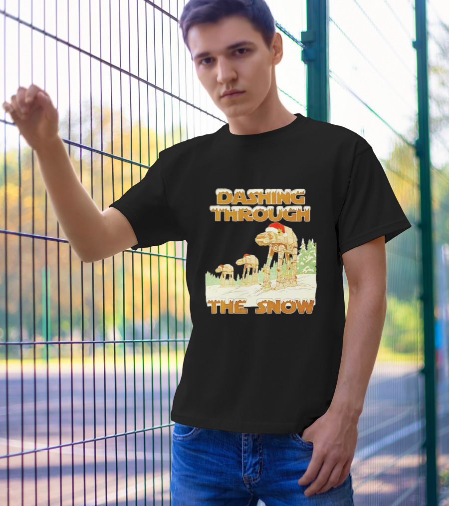 Dashing Through The Snow Star Wars AT AT Christmas Holiday Scene T-Shirt