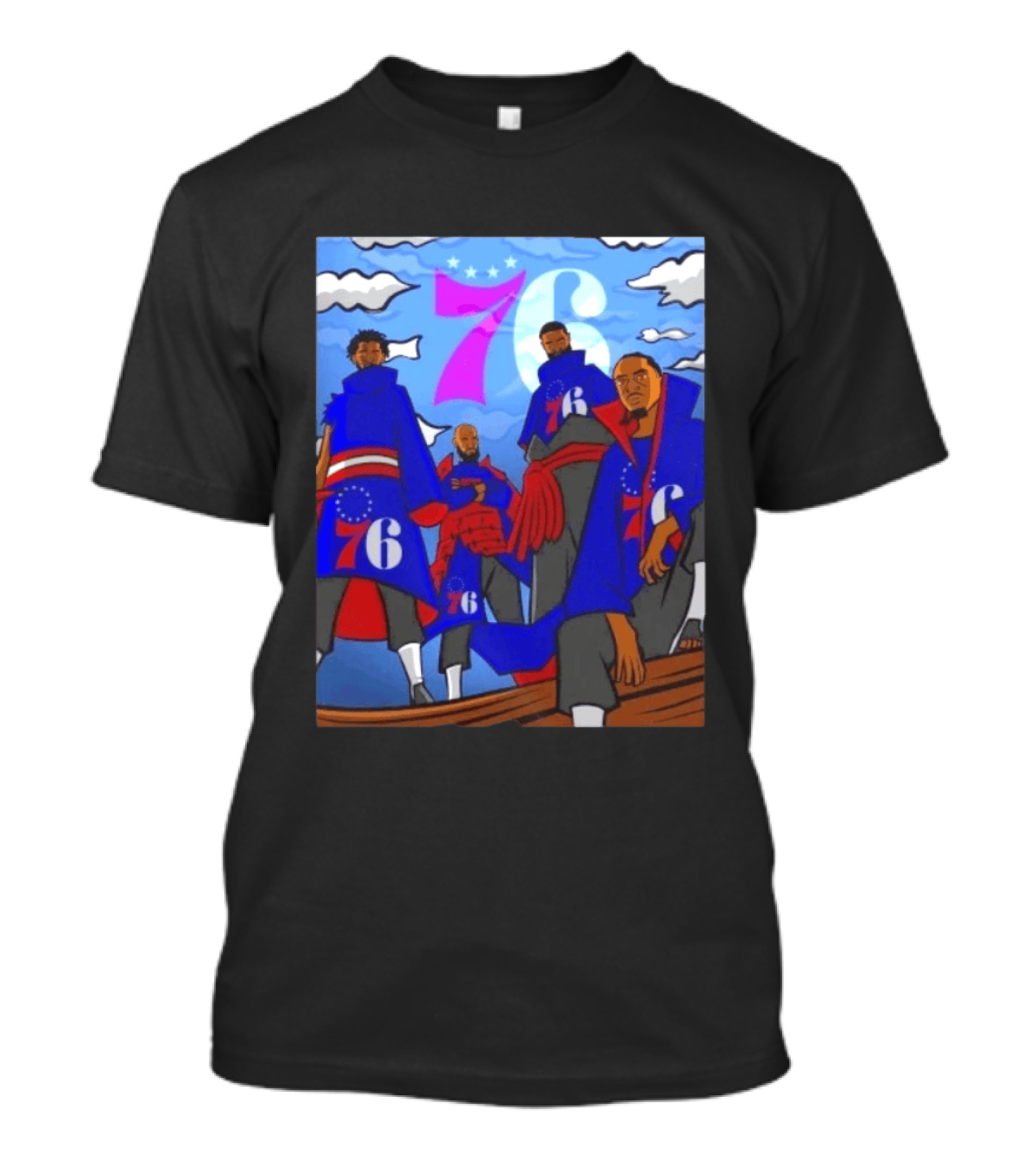 Philadelphia 76ers Anime Style Team Illustration With 76ers Logos And Players T-Shirt
