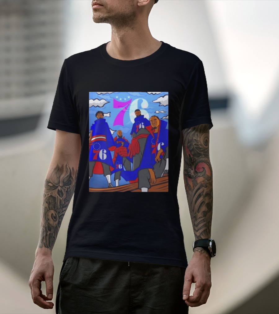 Philadelphia 76ers Anime Style Team Illustration With 76ers Logos And Players T-Shirt