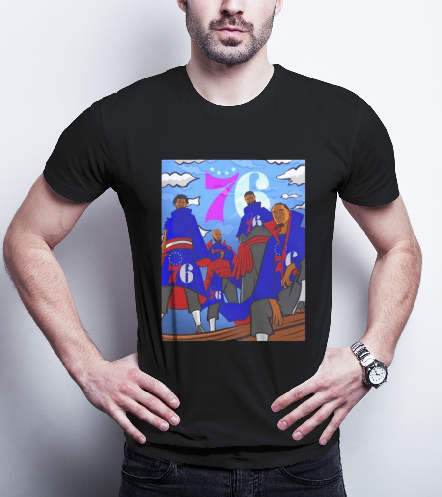 Philadelphia 76ers Anime Style Team Illustration With 76ers Logos And Players T-Shirt