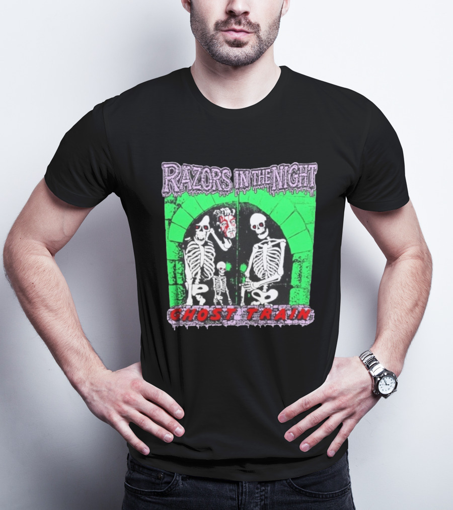Razors In The Night Skeleton Ghost Train Punk Band T-Shirt