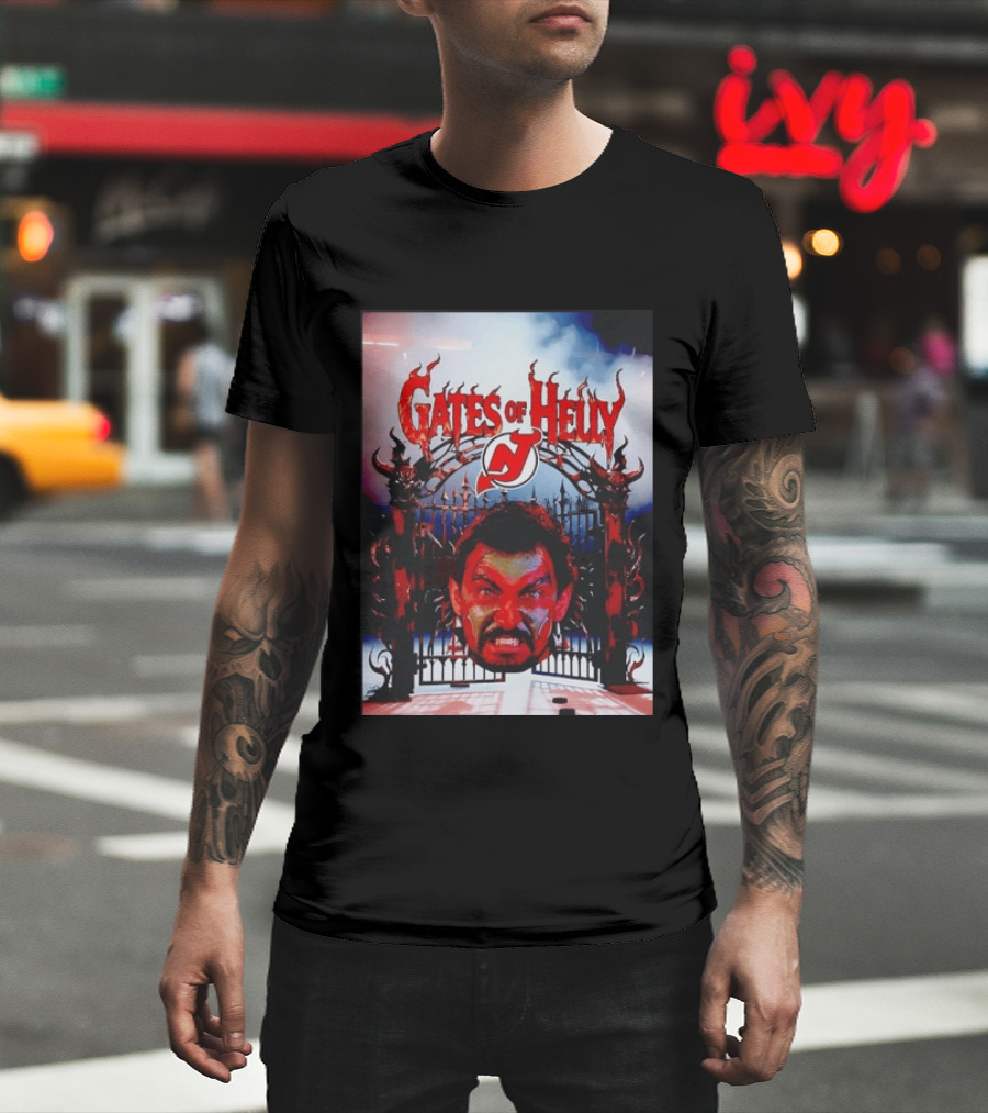 Gates Of Helly New Jersey Devils Hockey Fan Art With Demonic Gate And Fiery T-Shirt