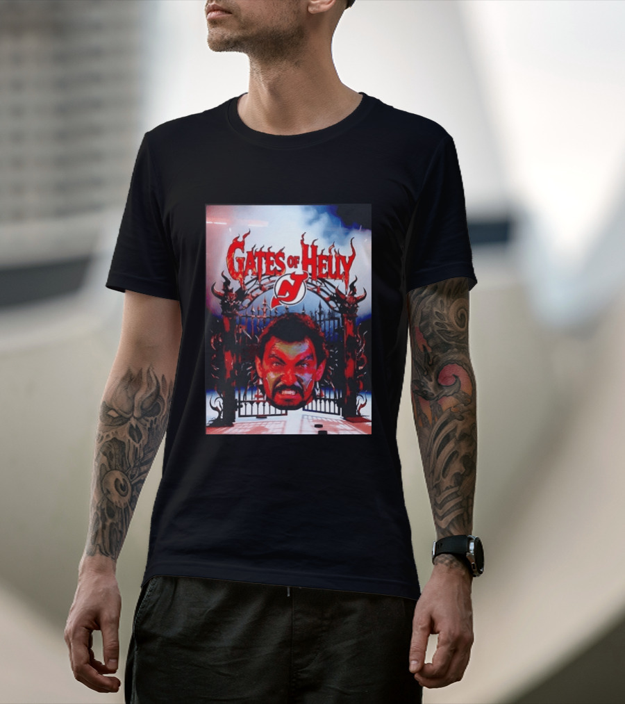 Gates Of Helly New Jersey Devils Hockey Fan Art With Demonic Gate And Fiery T-Shirt