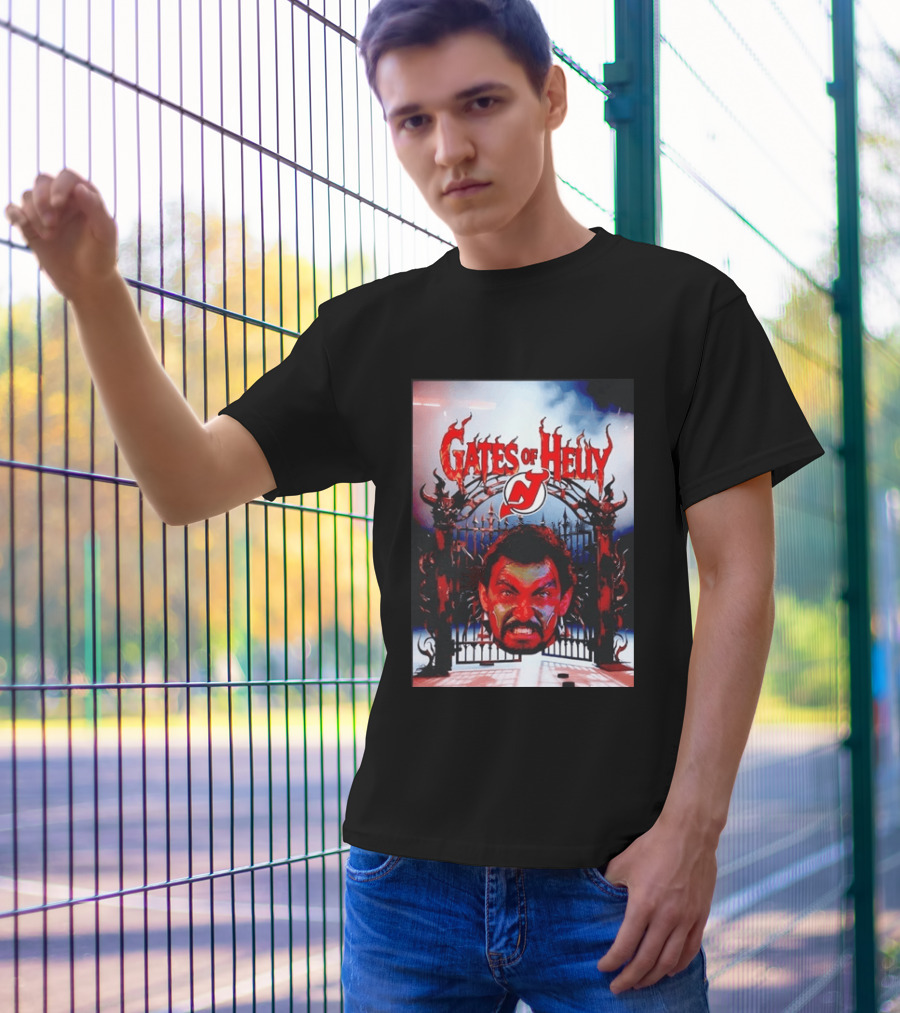 Gates Of Helly New Jersey Devils Hockey Fan Art With Demonic Gate And Fiery T-Shirt