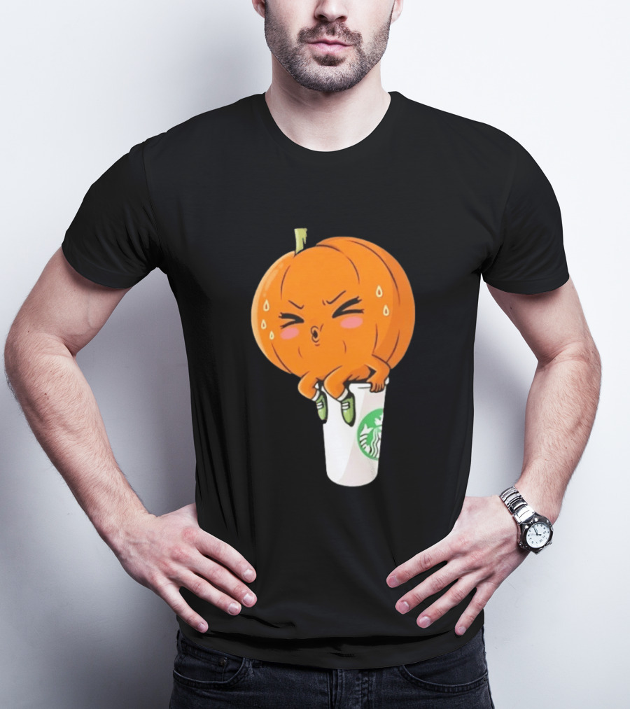 Sweating Pumpkin Sitting On A Starbucks Coffee Cup T-Shirt