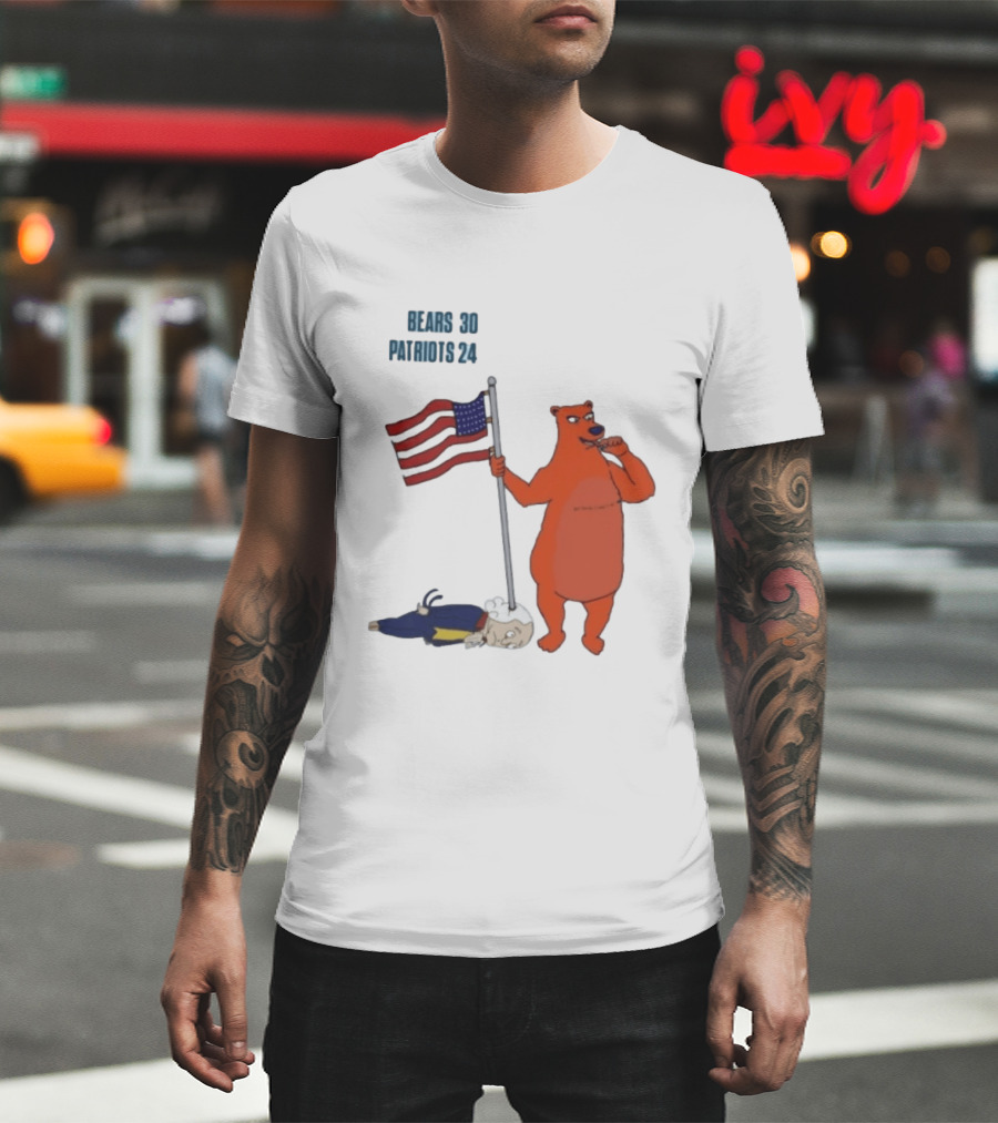 Bears 30 Patriots 24 Flag Victory T-Shirt