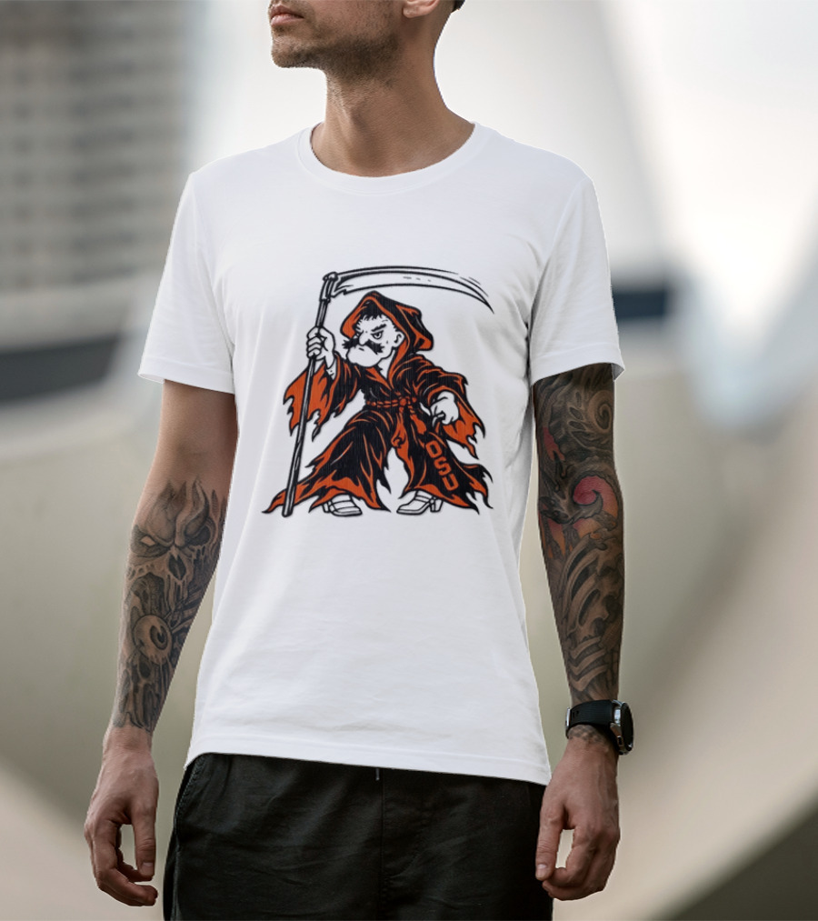OSU Oklahoma State 2026 Halloween Grim Reaper Scythe Cowboy T-Shirt