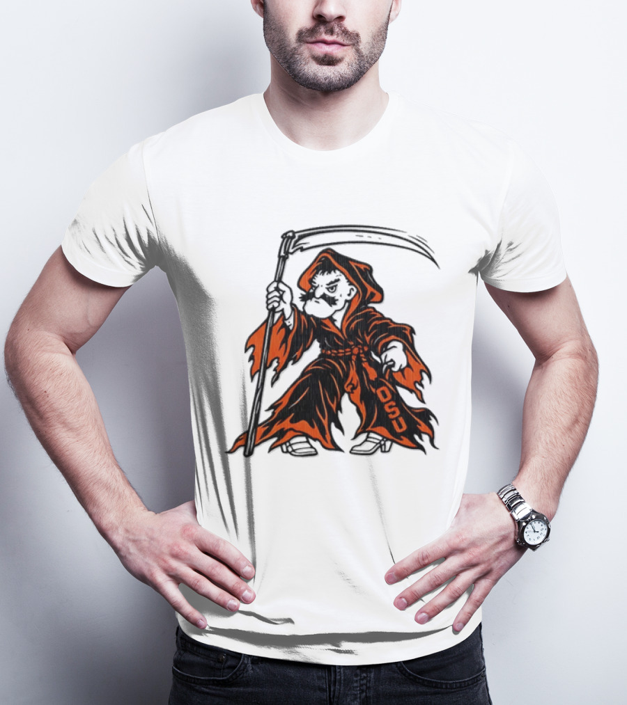 OSU Oklahoma State 2026 Halloween Grim Reaper Scythe Cowboy T-Shirt