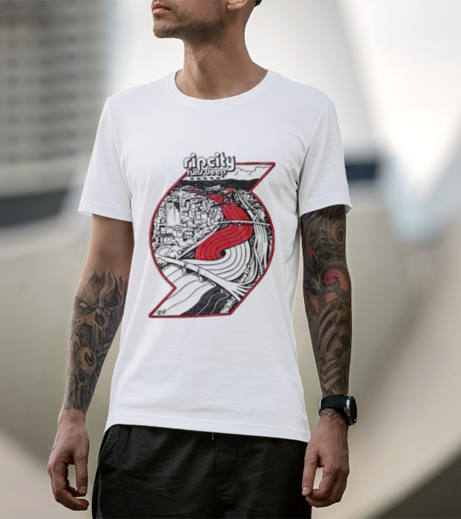 Rip City Runs Deep Portland Trail Blazers Skyline And Roads T-Shirt