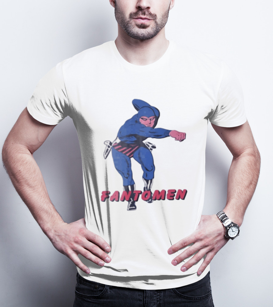 FANTOMEN Blue Superhero Punching Action Comic T-Shirt
