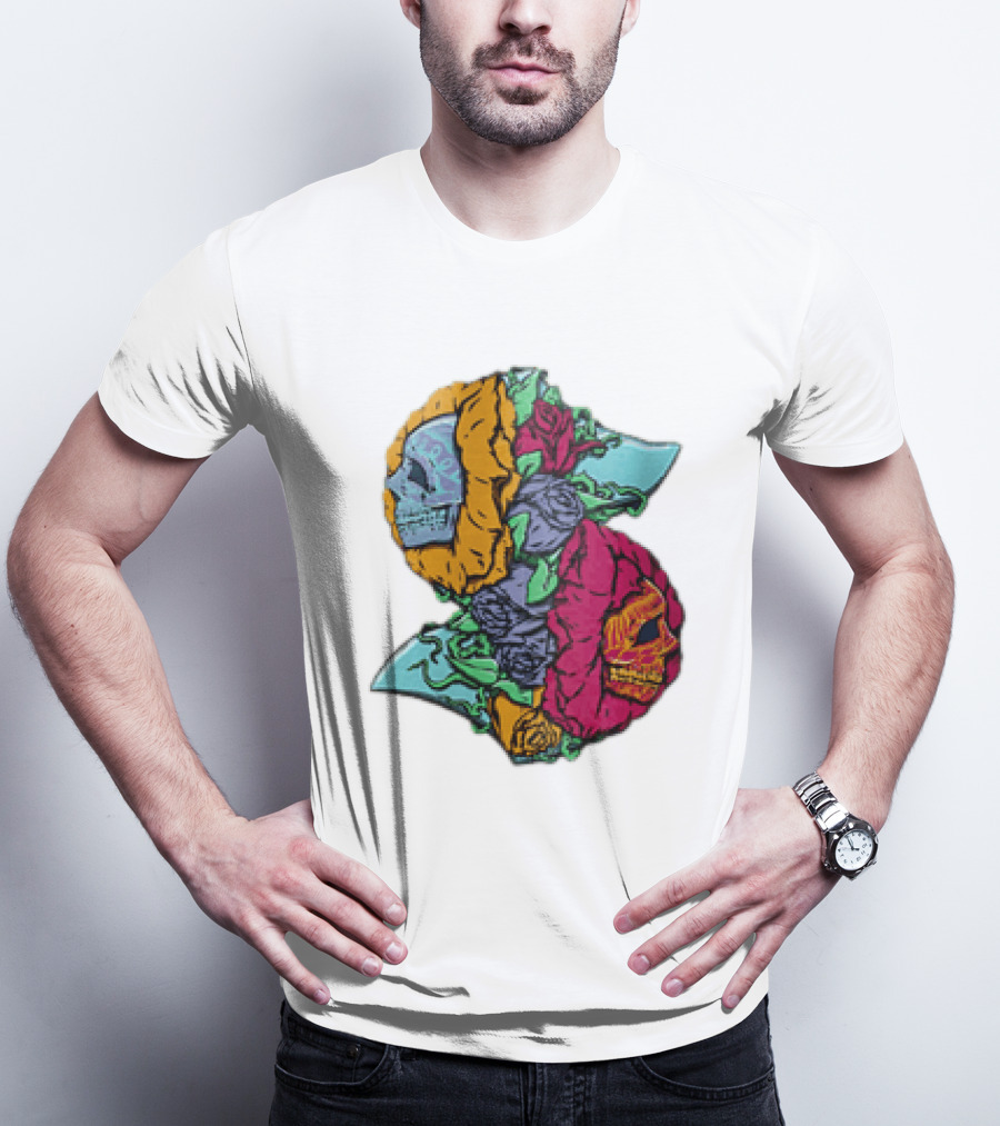 Two Skulls With Vibrant Roses And Sharp Blades T-Shirt