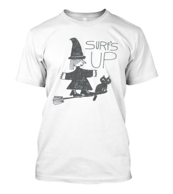Witch Riding A Broomstick Surf's Up Halloween Cat T-Shirt