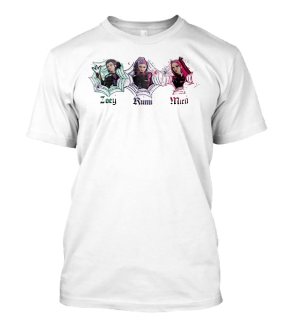 Zoey Rumi Mira Three Female Characters With Stylized Web T-Shirt