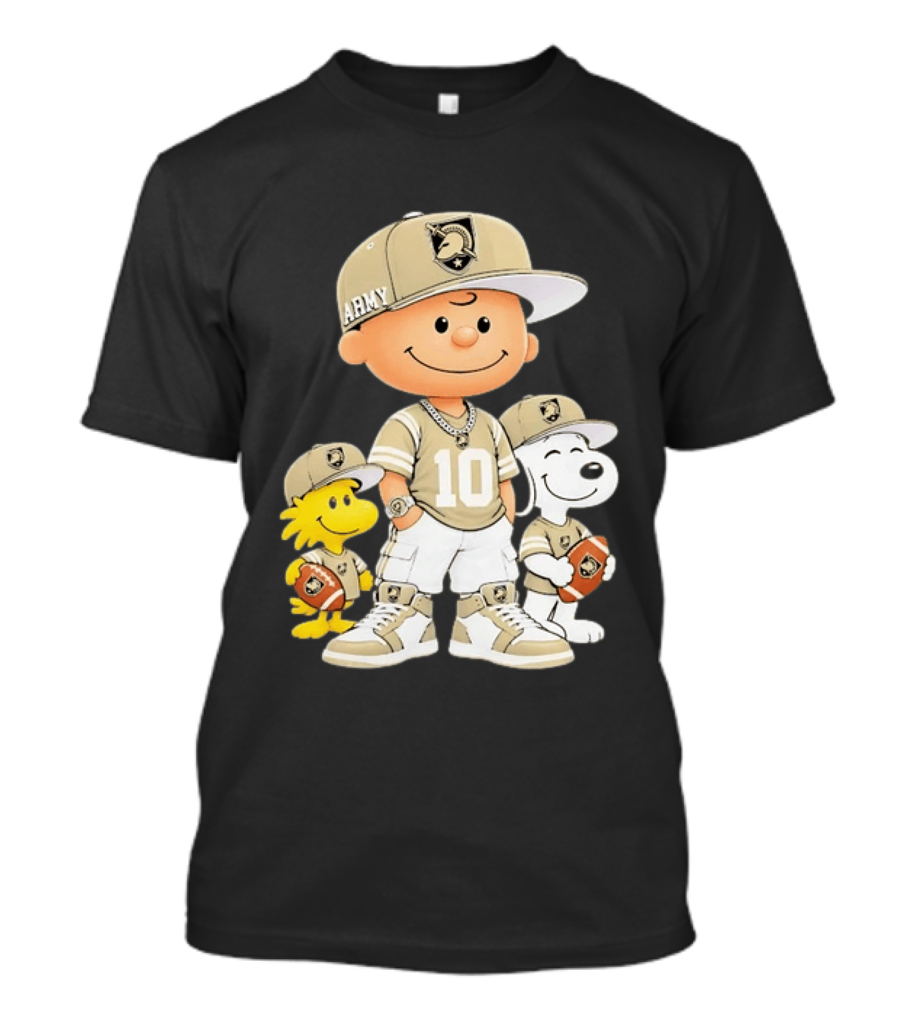 Charlie Brown Woodstock Snoopy Army Black Knights Number 10 Football Fans T-Shirt