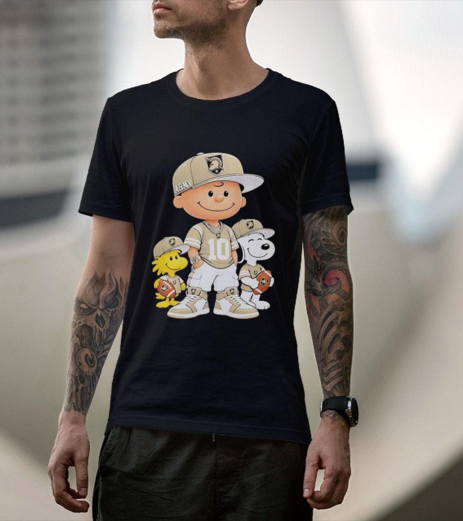 Charlie Brown Woodstock Snoopy Army Black Knights Number 10 Football Fans T-Shirt
