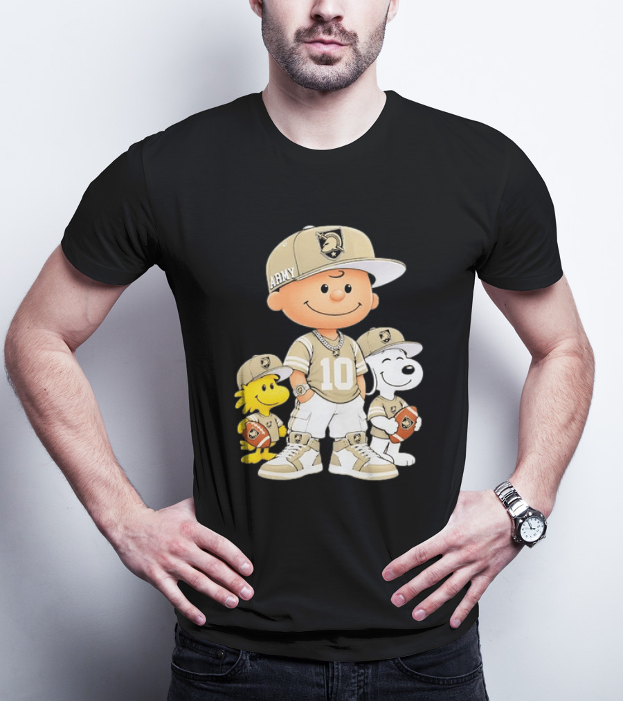 Charlie Brown Woodstock Snoopy Army Black Knights Number 10 Football Fans T-Shirt