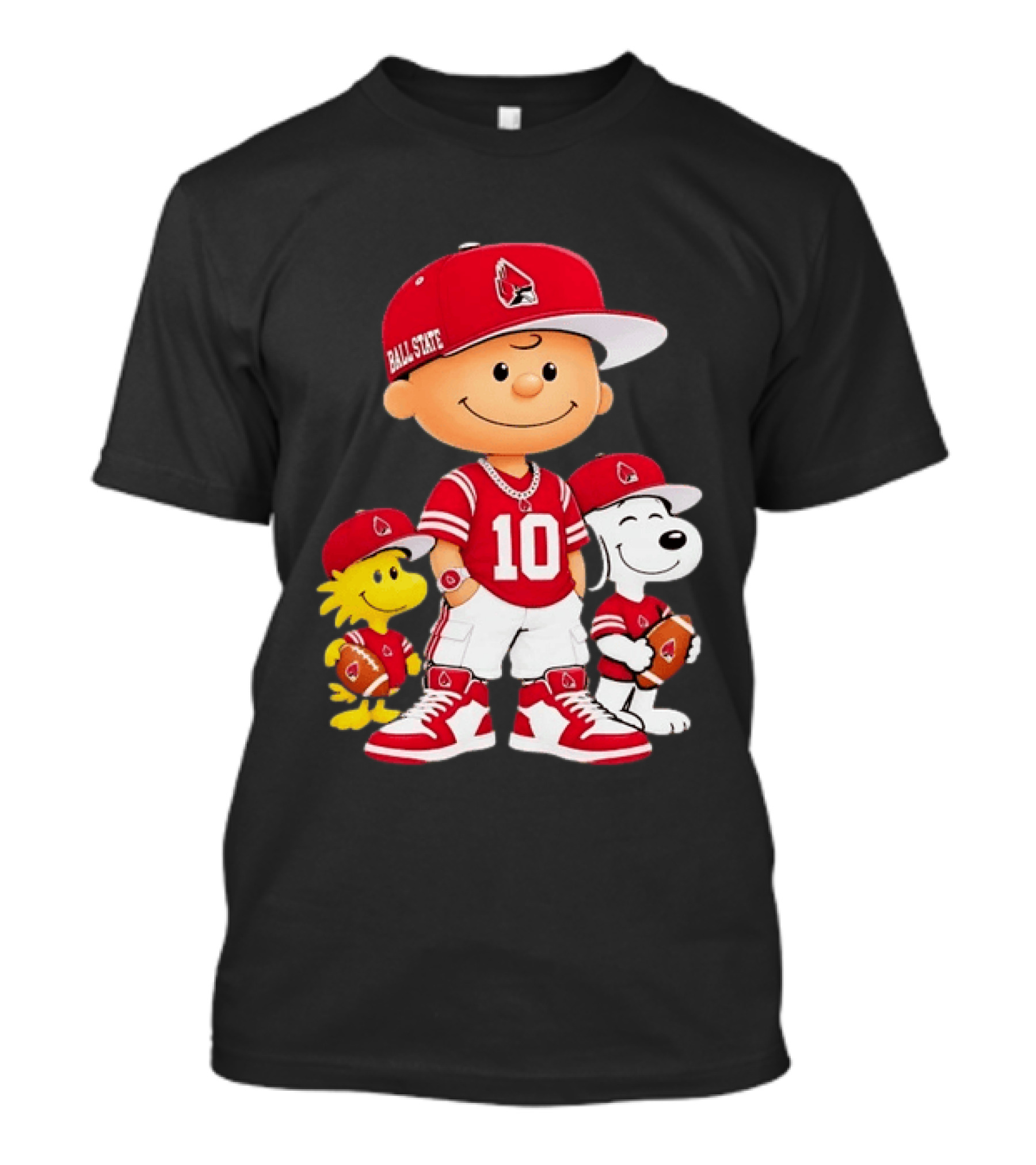 Ball State Cardinals Charlie Brown Woodstock Snoopy Number 10 Football Fans T-Shirt